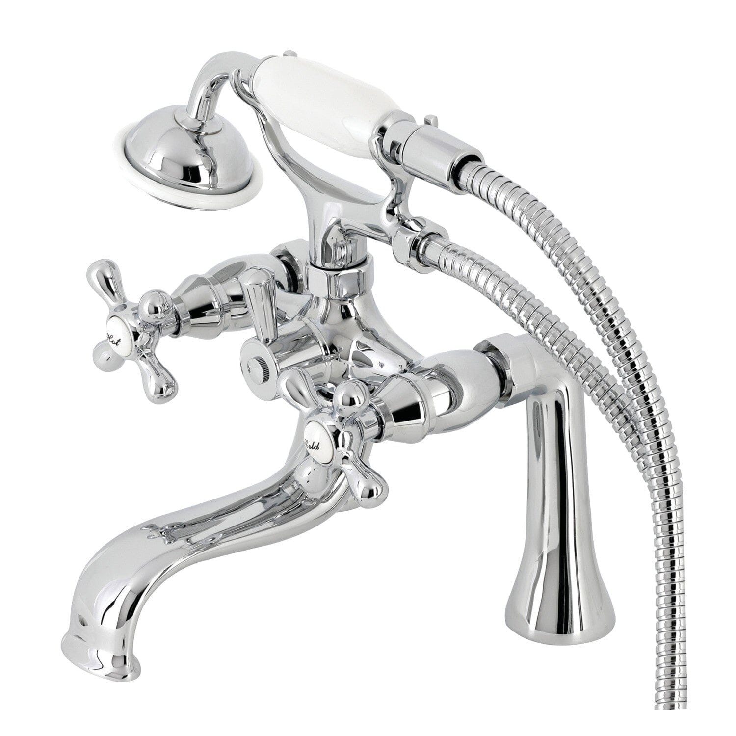 Kingston Three-Handle 2-Hole Deck-Mount Clawfoot Tub Faucet with Hand ...