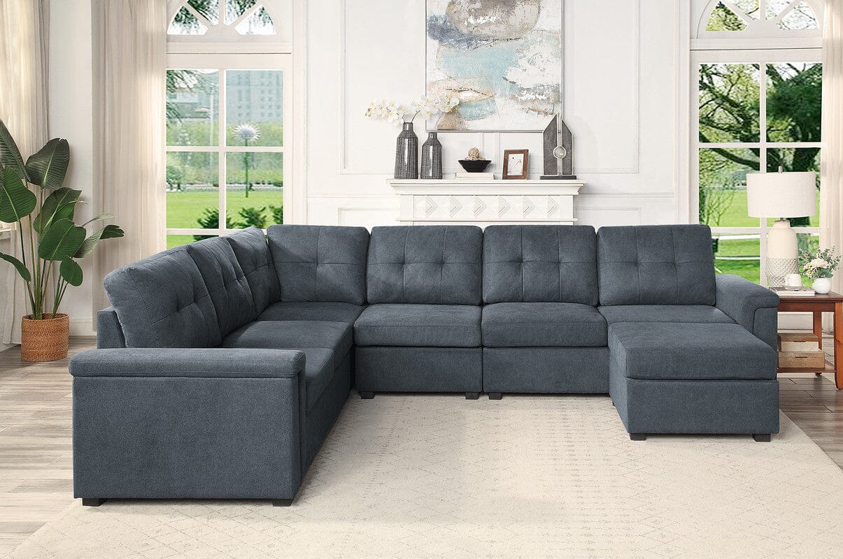 Isla Gray Woven Fabric 7-Seater Sectional Sofa with Ottoman ...