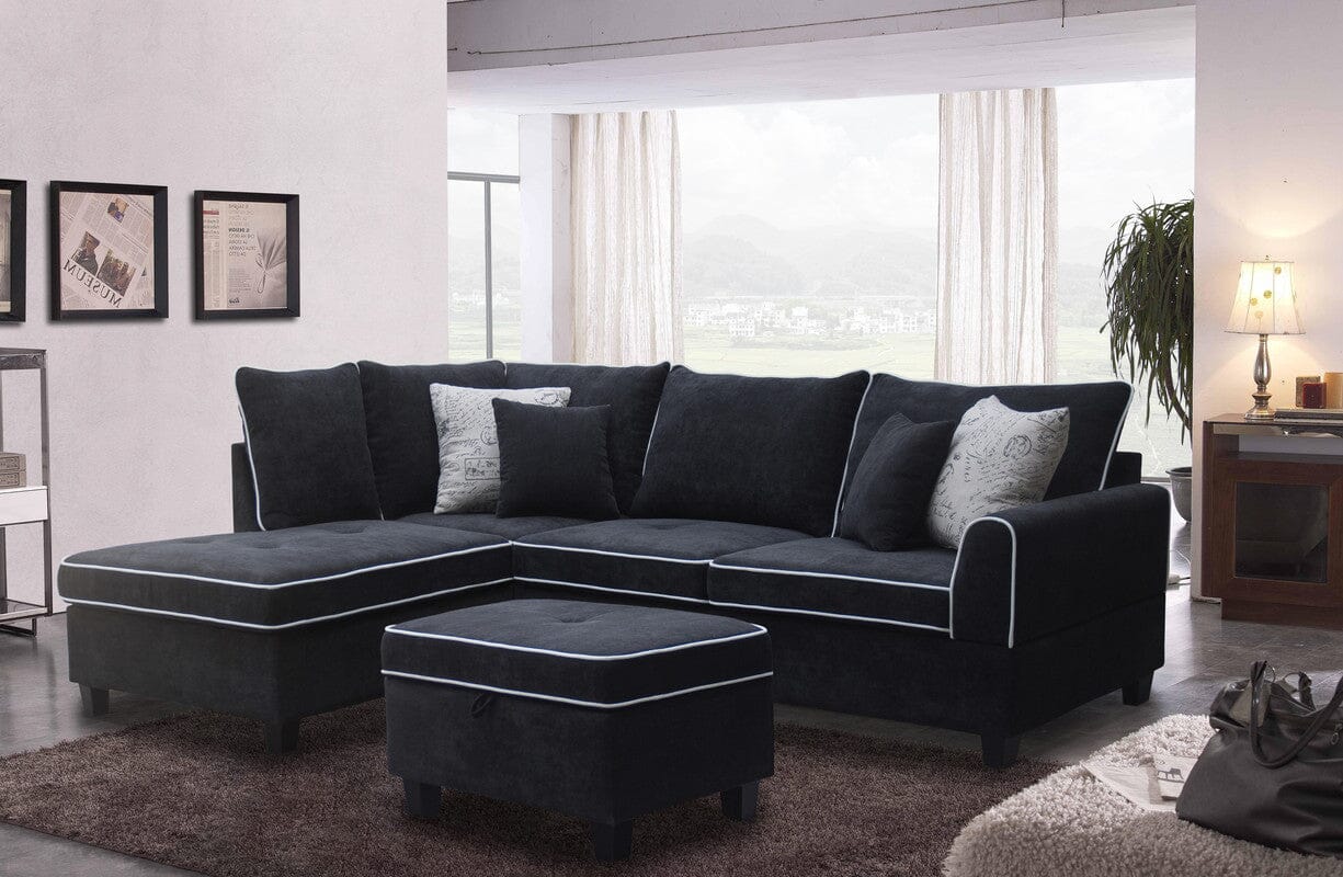 Harmony Black Fabric Sectional Sofa with Left-Facing Chaise and Storag ...