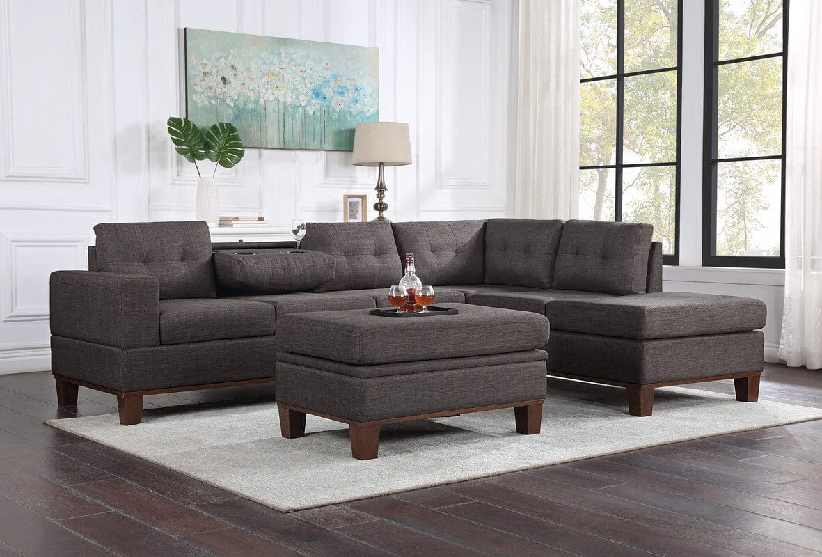 Hilo Dark Gray Fabric Reversible Sectional Sofa with Dropdown Armrest ...