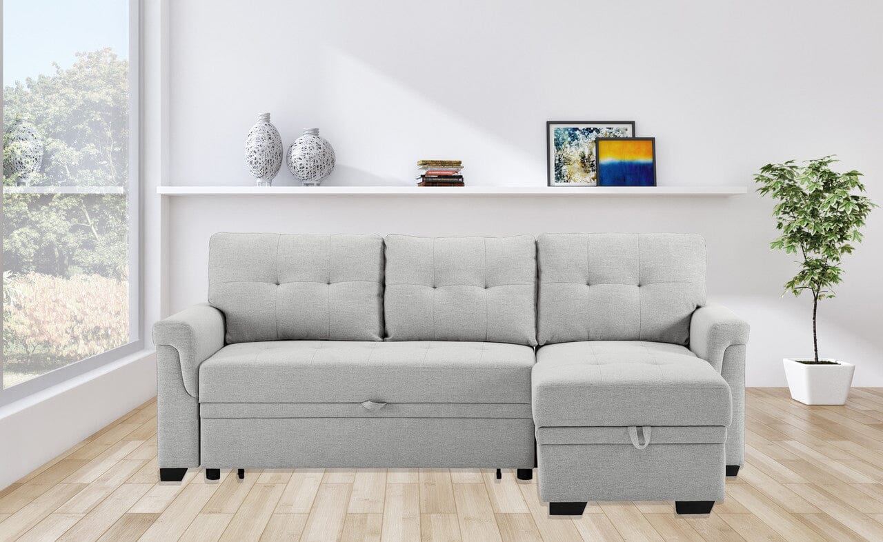 Destiny Light Gray Linen Reversible Sleeper Sectional Sofa with Storag ...
