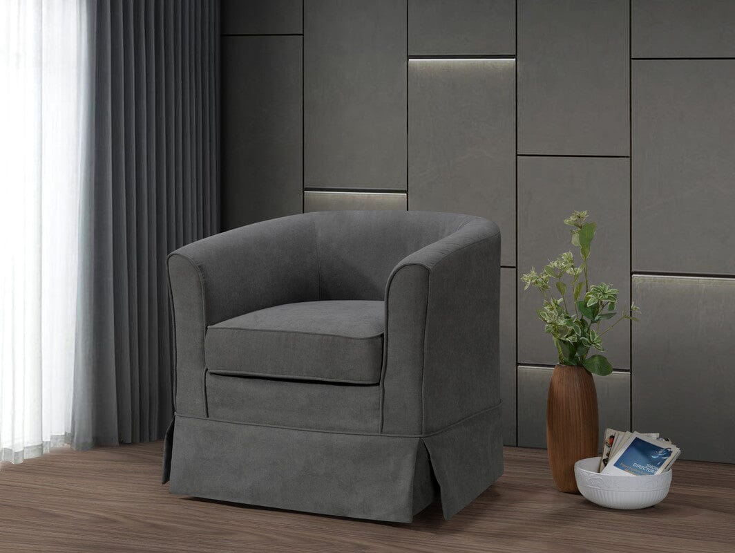 Tucker Gray Woven Fabric Swivel Barrel Chair | DesignerHardware.com