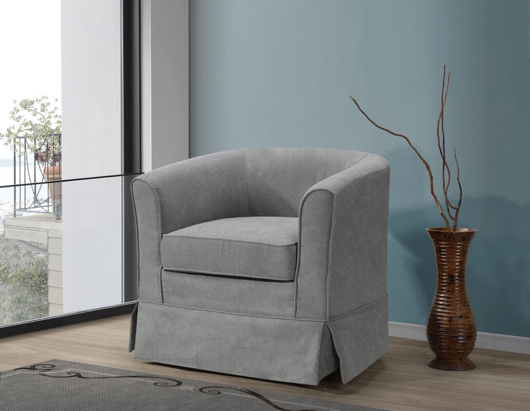 Tucker Steel Gray Woven Fabric Swivel Barrel Chair | DesignerHardware.com