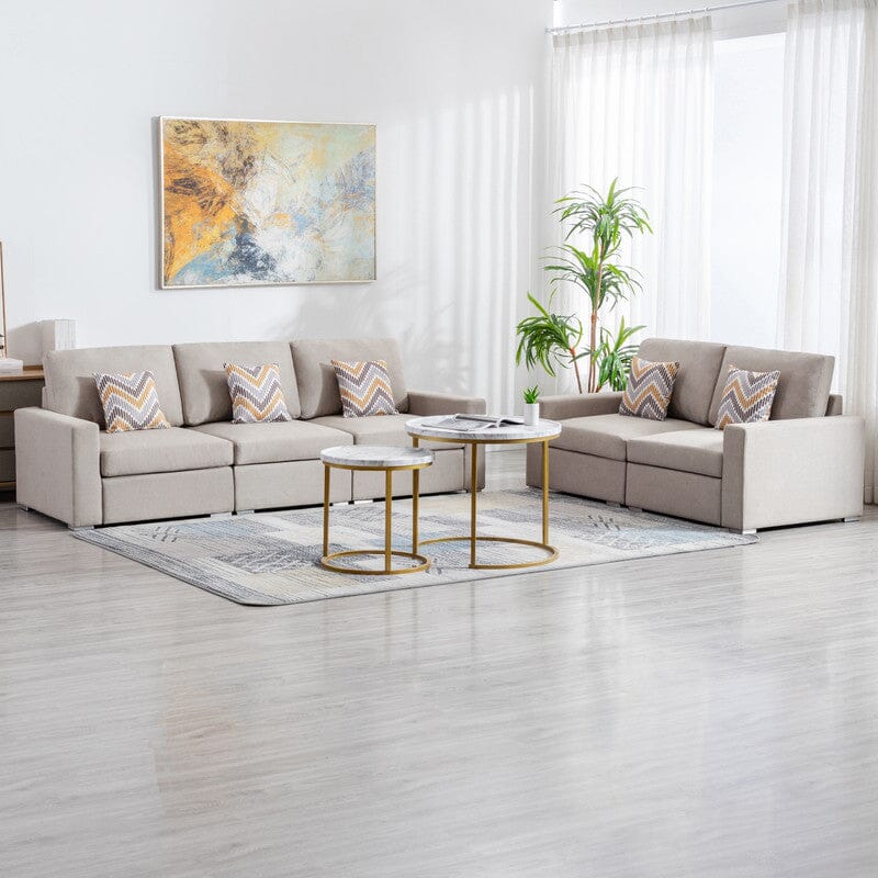 Nolan Beige Linen Fabric Sofa and Loveseat Living Room Set with Pillow ...