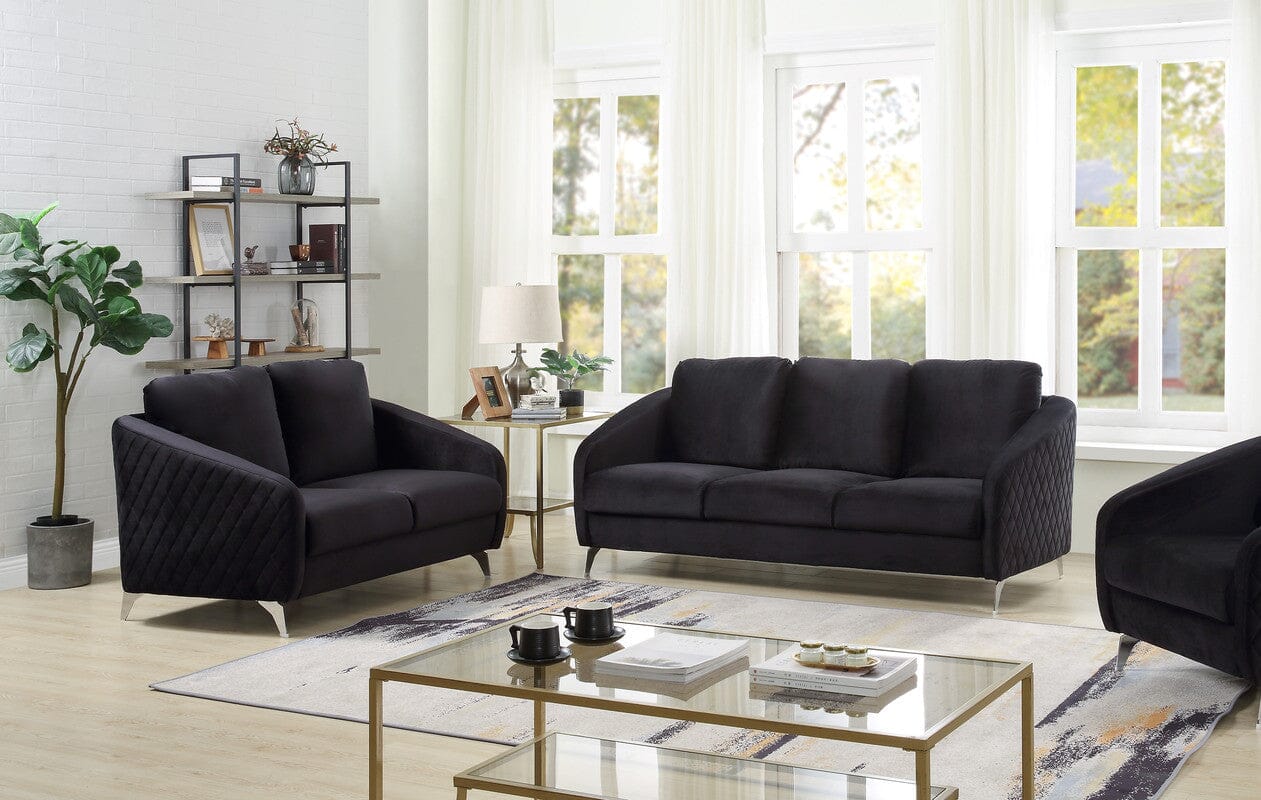 Sofia Black Velvet Fabric Sofa Loveseat Living Room Set ...