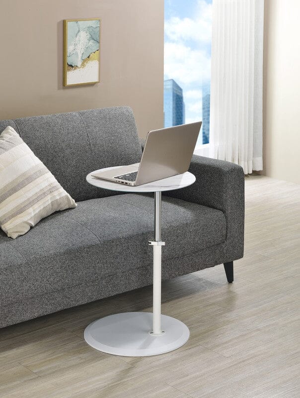 Orbit End Table with Height Adjustable White Marble Textured Top ...